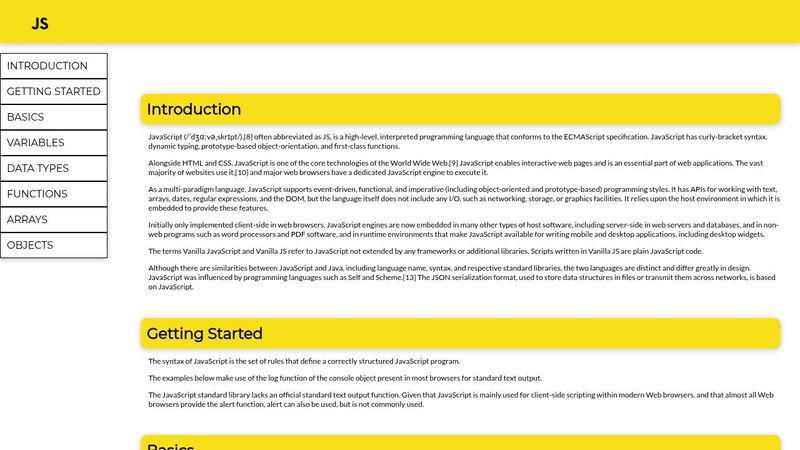 Javascript Technical Documentation Page