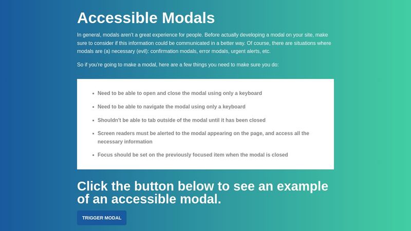 Accessible modal with tab trap and ES6