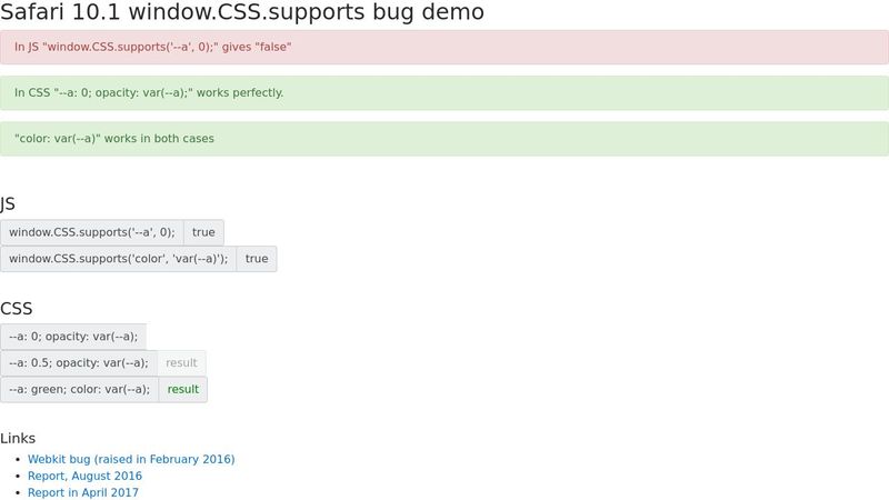 Safari 10.1 window.CSS.supports bug for Custom Properties