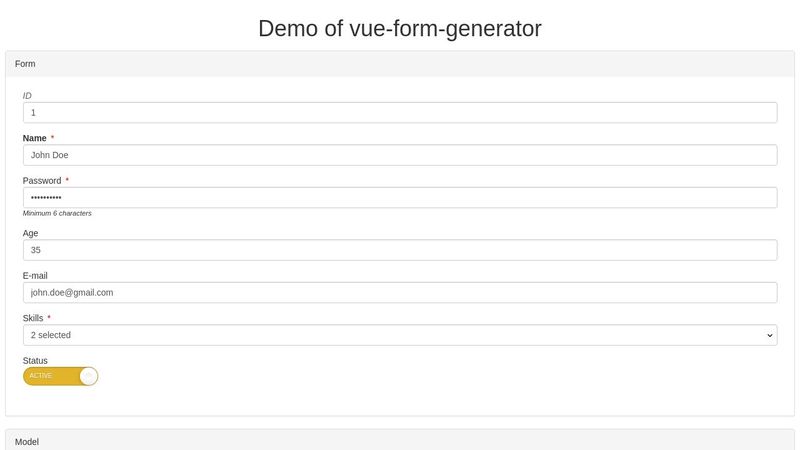 Vue Form Generator Example Template