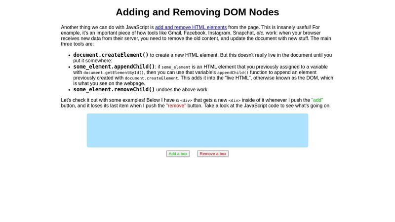 Adding and Removing DOM nodes