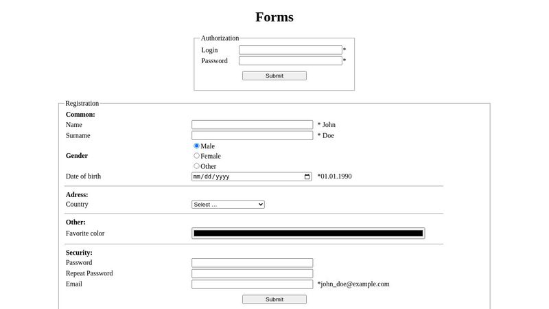 HTML Form table