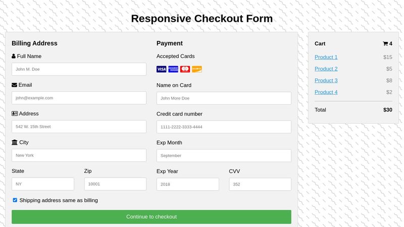 Responsive Checkout Form