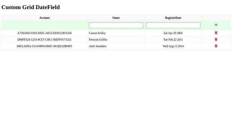 jsGrid - Custom Grid Field jquery datepicker