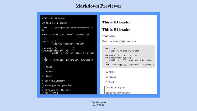 FreeCodeCamp - Markdown Previewer(ReactJS)