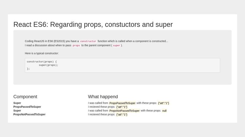 React ES6: Regarding props, constuctors and super