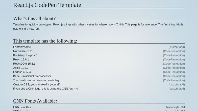 React.js CodePen Template