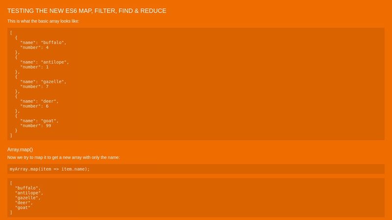 ES6 map, filter, find & reduce