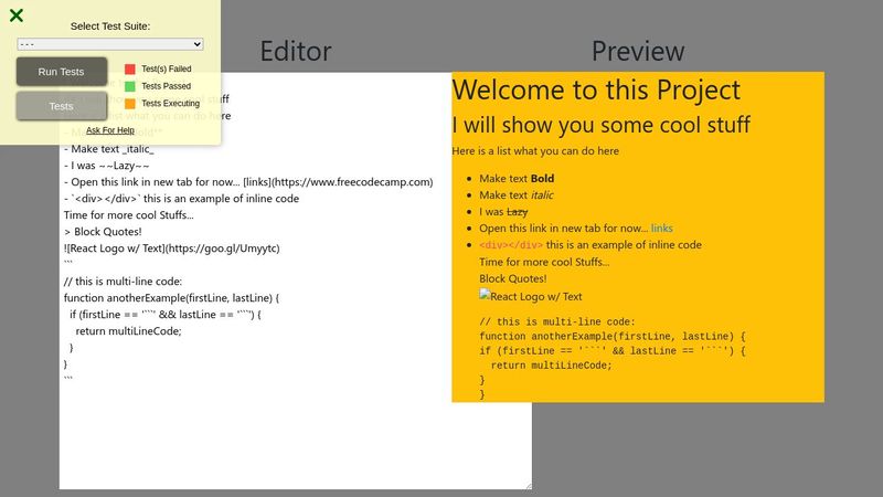 Markdown Previewer (Built with React and Bootstrap)