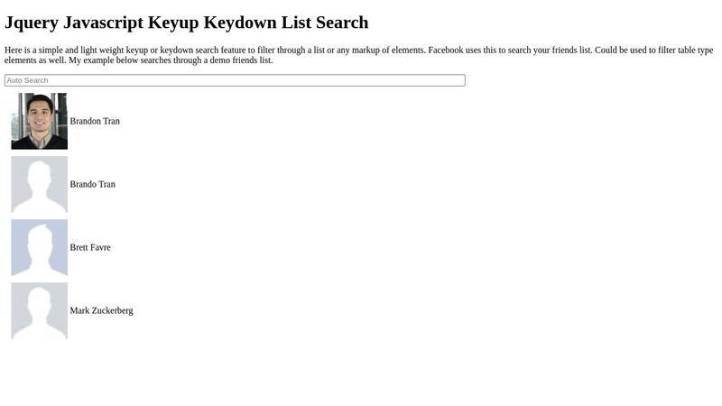 Jquery Javascript Keyup Keydown List Search