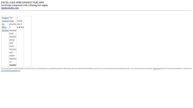 JavaScript Excel like spreadsheets in HTML - Book list