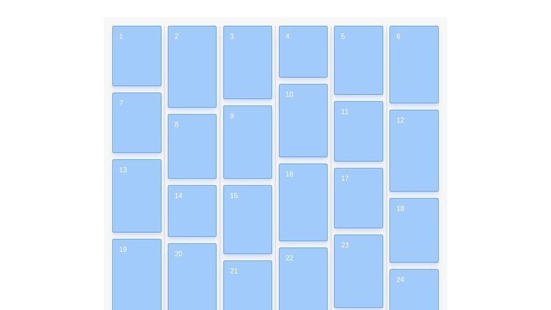 CSS flexbox masonry, 6 columns
