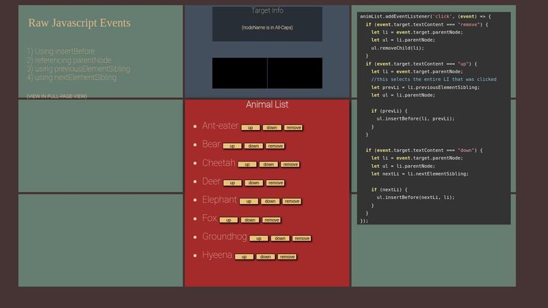 JS events DOM traversal insertBefore/elementSibling;