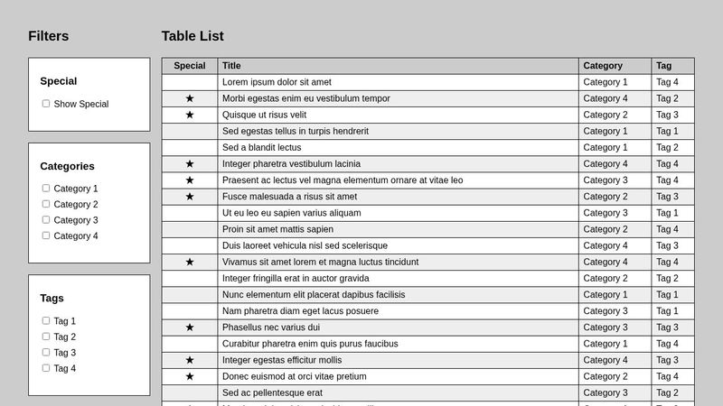 Filterable and Sortable Responsive Table