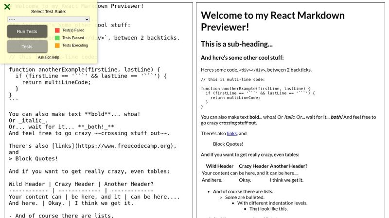 React Markdown Previewer (FreeCodeCamp)