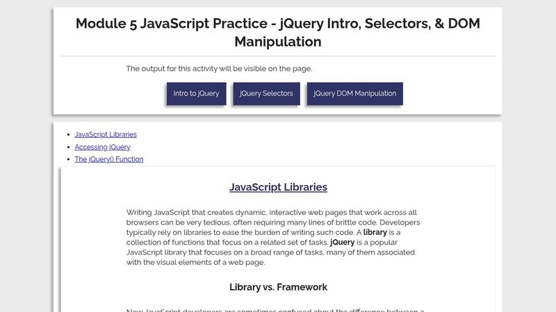 Module 5 Coding Activity - jQuery Intro, Selectors, & DOM Manipulation - STARTER - PLEASE FORK