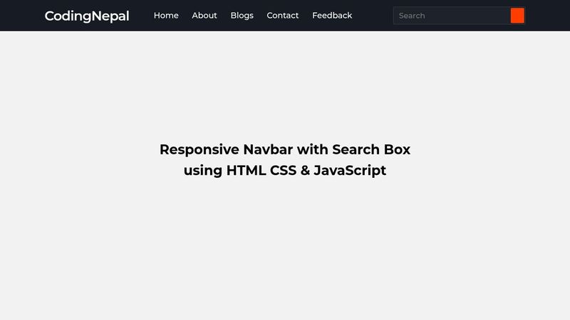 Responsive Navbar with Search Box using HTML CSS & JavaScript