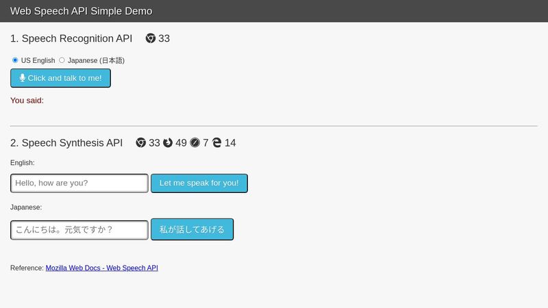 Web Speech API Simple Demo