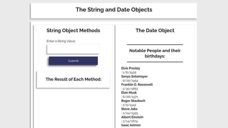 String and Date Objects - STARTER - PLEASE FORK