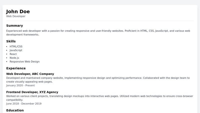 simple tailwind resume card