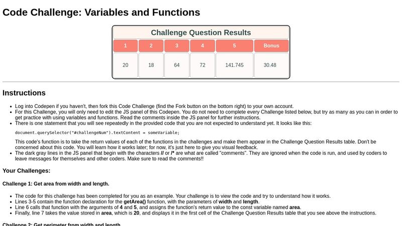 Code Challenge: Variables and Functions Practice