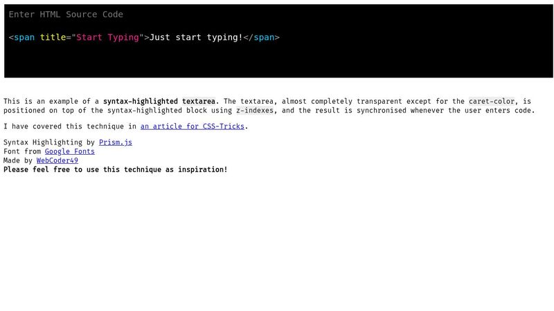 Editable, syntax-highlighted code using z-indexes