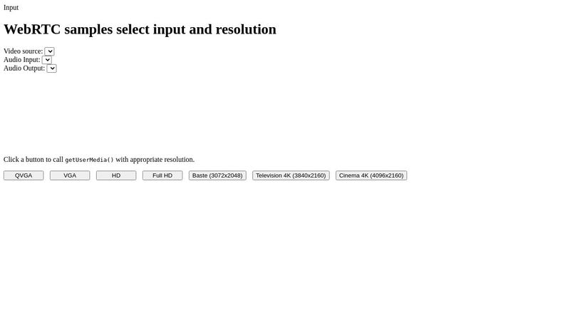 WebRTC samples select input and resolution