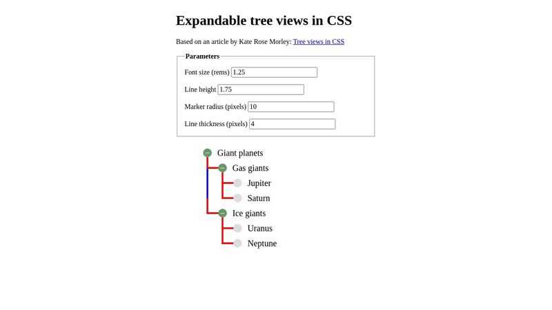 Expandable tree views in CSS (customizable parameters)