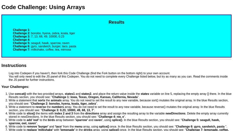 Code Challenge: Arrays Practice