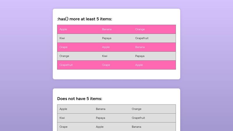 Alternating table rows based on nth-child with :has() relational pseudo class