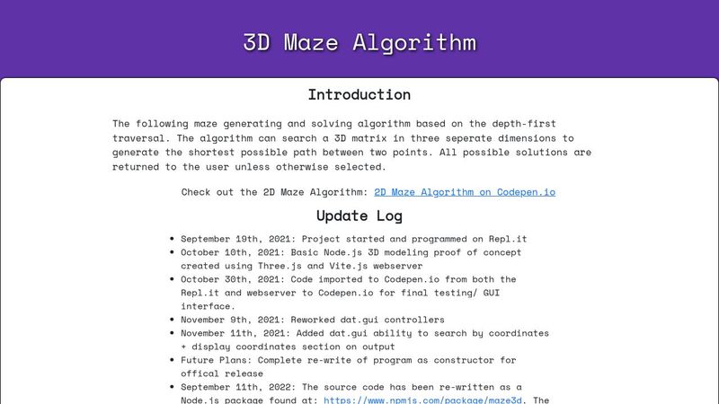 3D Depth-First Search Maze Algorithm v1.2