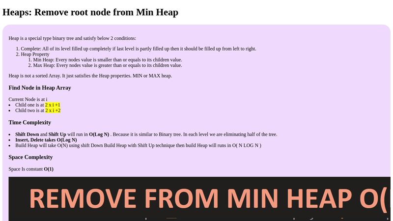 Heaps: Remove root node from Min Heap