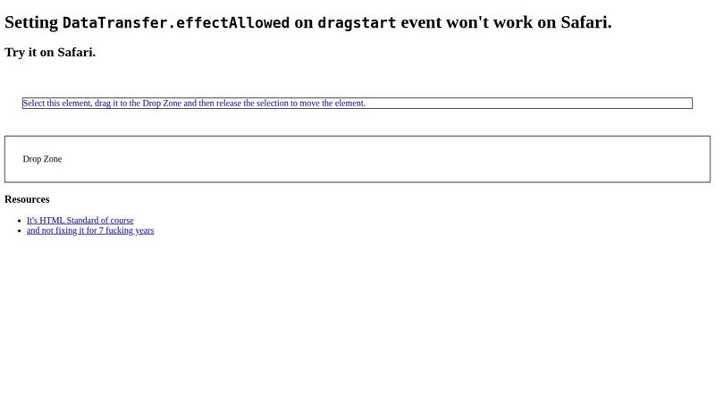 Safari won't set dataTransfer.effectAllowed