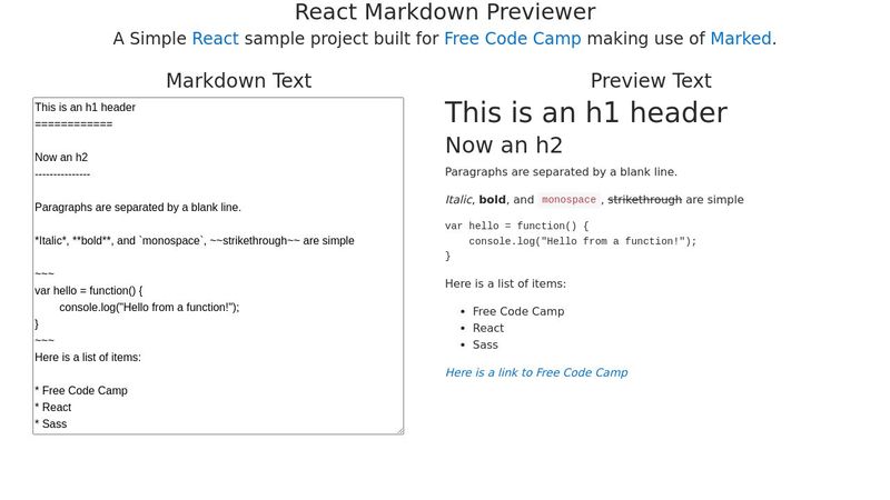 FreeCodeCamp - Markdown Previewer