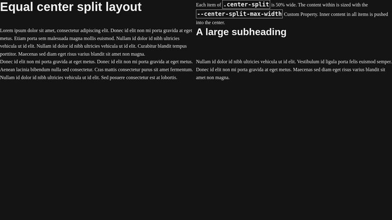 Piccalilli CSS Layout — Issue #9 — Split container — Layout only