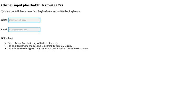 Placeholder text styling with CSS