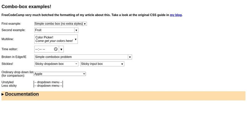 Mostly-CSS drop-down combo box and clickable menu (arbitrary content ...