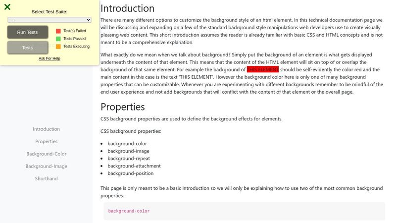 Technical Documentation Page (CSS Background)