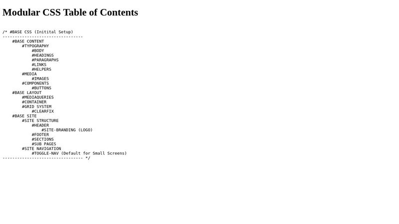 Modular CSS Table of Contents