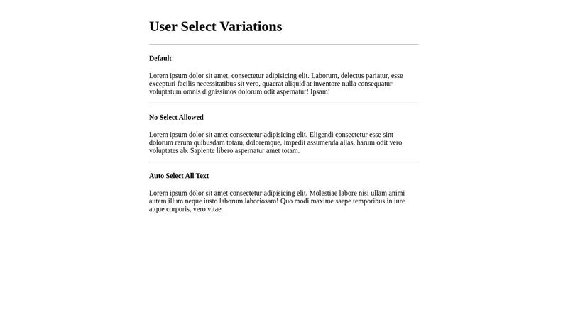 CSS: User Select Property