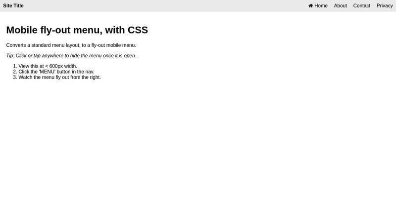 Mobile fly-out menu, with CSS
