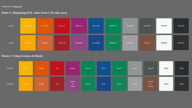 RAL colors, CSS only array