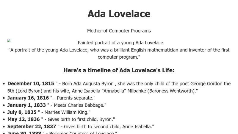 Ada Lovelace Tribute Page