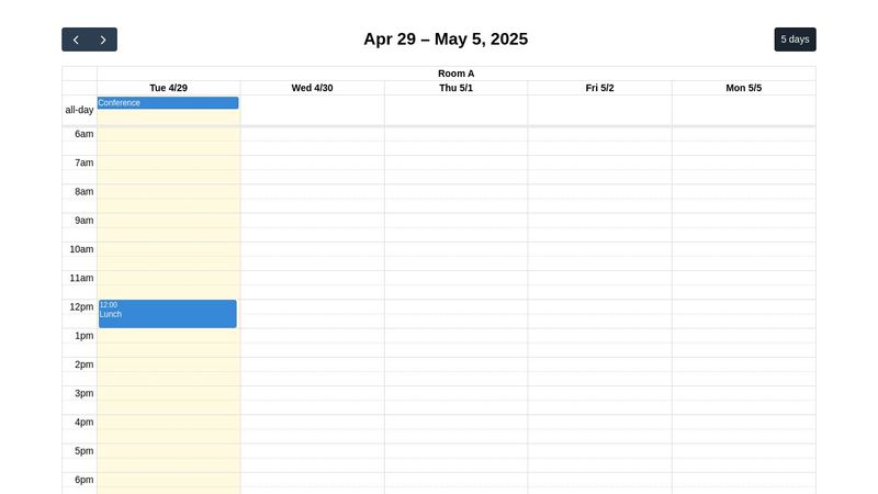 Fullcalendar custom view 5-day resource-timegrid
