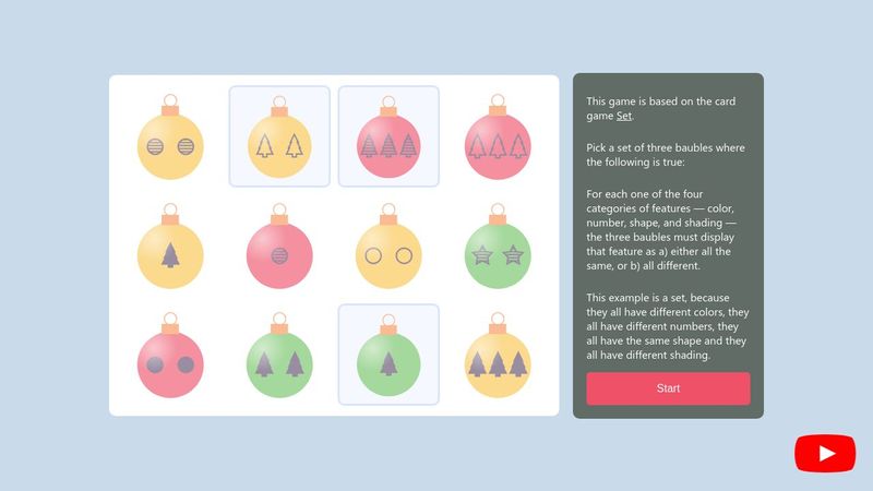 Christmas bauble set game