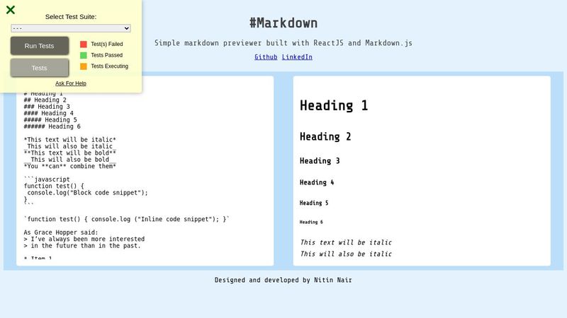 Markdown Previewer - FCC challenge