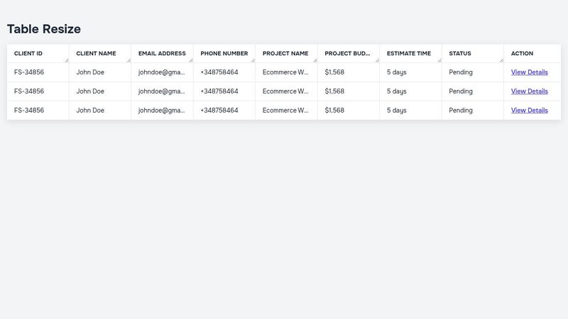 Table Resizable Columns (draggable) v2