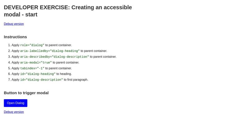 DEVELOPER EXERCISE: Creating an accessible modal - start