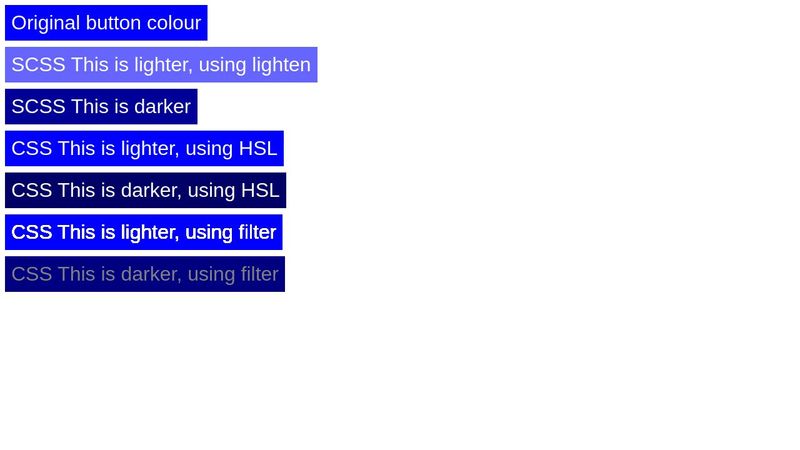 Lighten/Darken text using SCSS, or HSL, or Filter