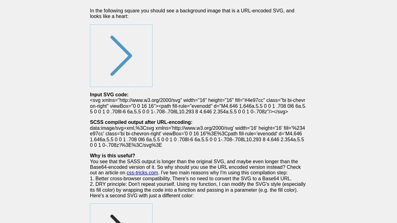URL-encoded Inline SVG using SCSS mixin (no Base64 needed)